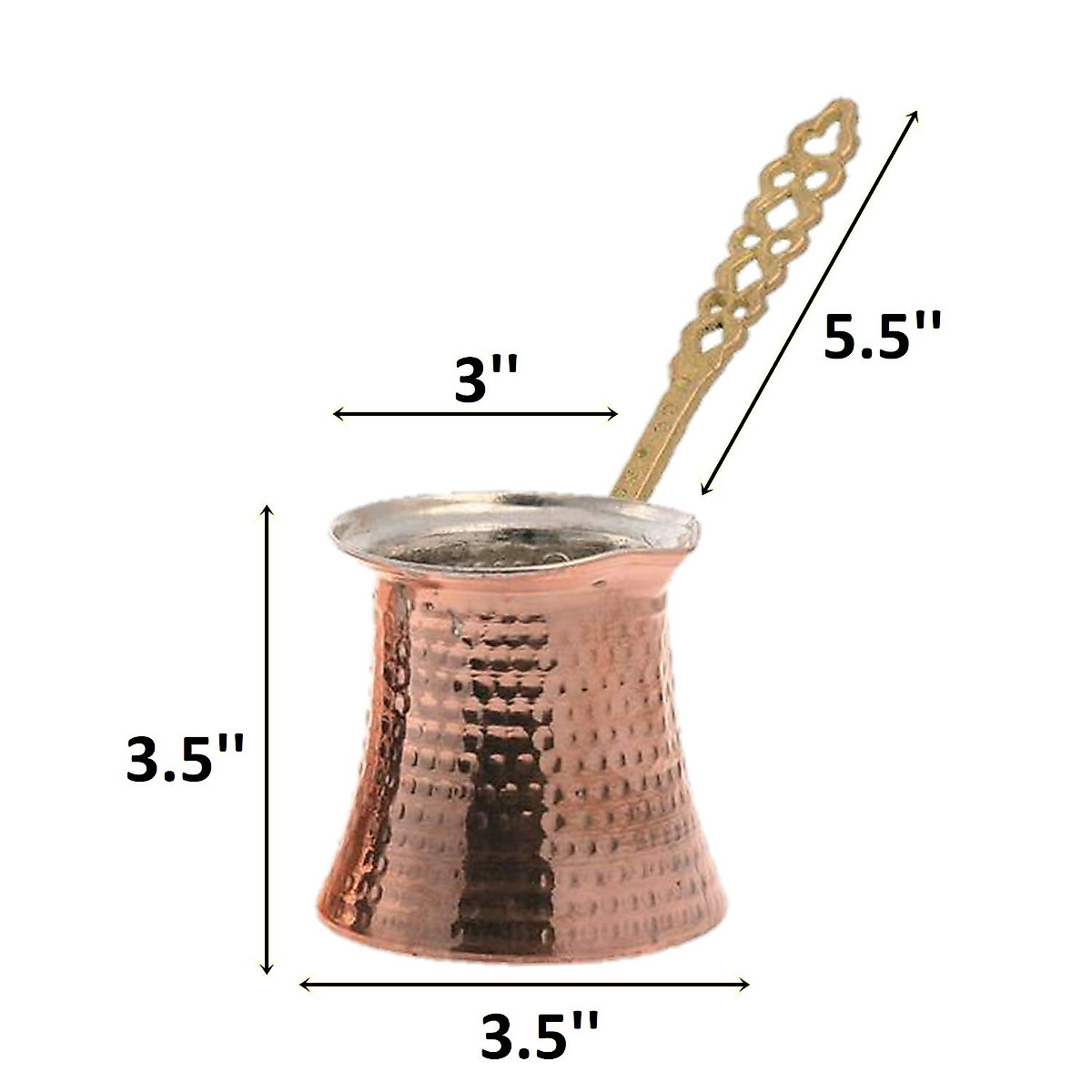 Turkish Coffee Pot and Copper Spoon Set - 9 Oz Thick 2mm Antique Copper Looking - Stove top Coffee Maker Cezve with Copper Handle & Copper Spoon - for 3 People