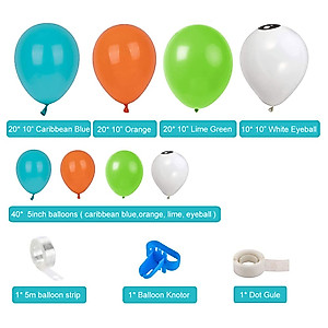 Monster Balloon Garland Arch Kit, 110pcs Eyeball Balloons, Orange, Caribbean Blue, Lime Latex Balloon Arch for Kids Monster Themed Birthday,Little Monster Birthday, Little Monster is Turning One