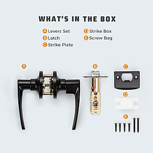 KNOBWELL 10 Pack Black Passage Door Lever Door Handle Non-Locking Lever Set for Hallway Door or Closet with a Matte Black Finish, Reversible for Right or Left Side (No Lock)