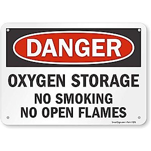 SmartSign - S-5904-PL-10 Danger - Oxygen Storage, No Smoking, Open Flames Sign By | 7" x 10" Plastic