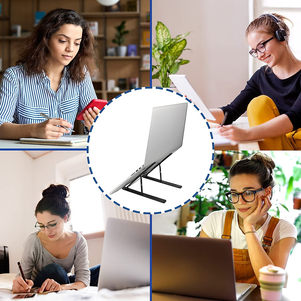 EMOME Laptop Stand for Desk Black, Adjustable Height Multi-Angle Stand, Portable Foldable Laptop Holder for Smaller Than 16 inches Computer Stand