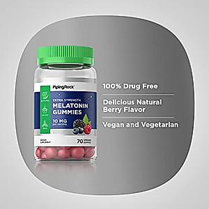 Piping Rock Melatonin Gummies 10mg | 70 Vegan Adult Gummies | Berry Flavor | Non-GMO, Gluten Free