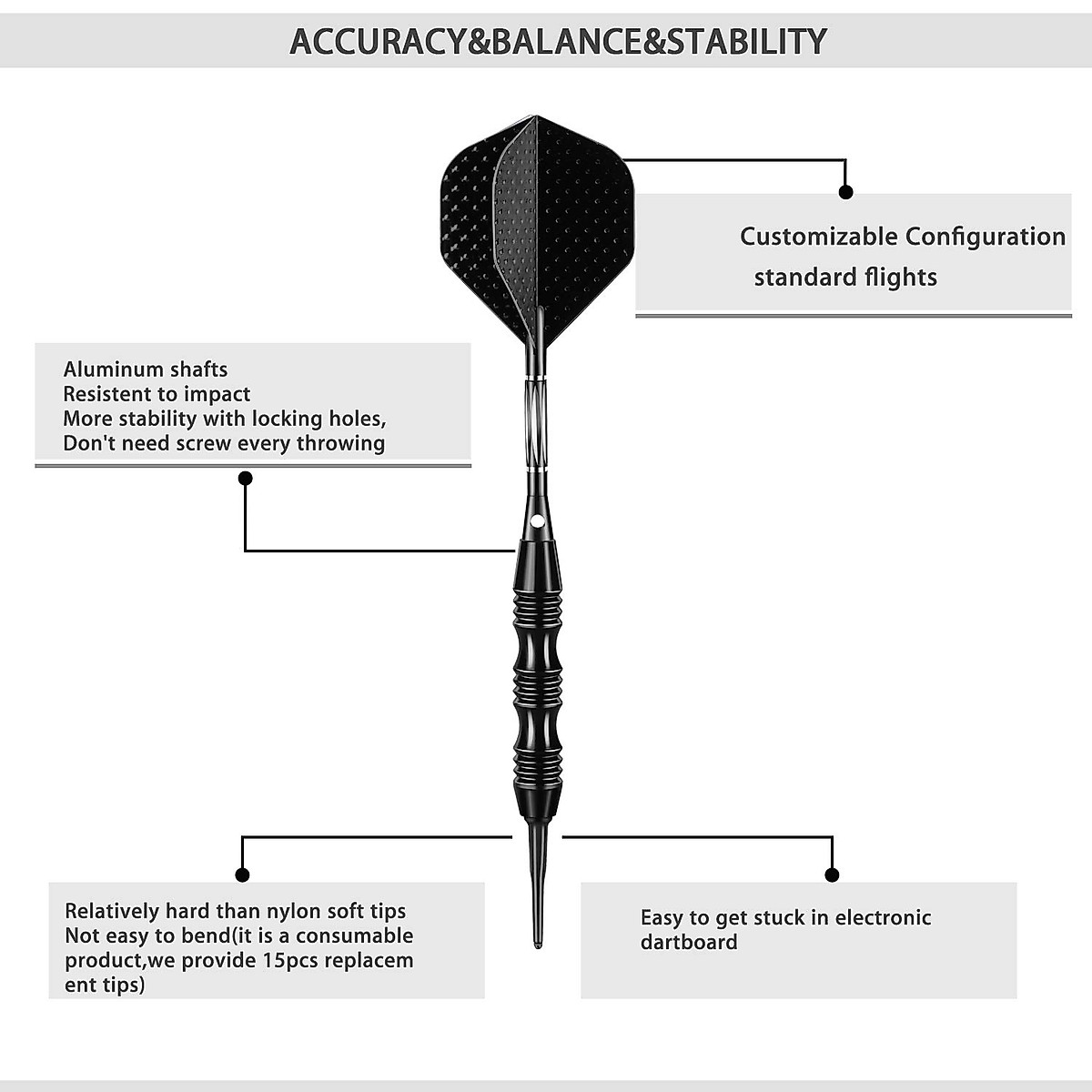 sanfeng Professional Soft Tip Darts Set 20 Grams W/ 50 O-Rings- 30 Darts Plastic Tip + Black Aluminum Shafts + 6 Standard Flights + Portable Case for Electronic Dart Board