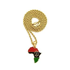 NYFASHION101 Adinkra Symbol Gye Nyame on Pan Africa Pendant with 2mm 24" Rope Chain Necklace, Gold-Tone