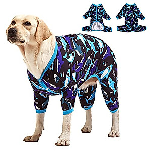 LovinPet Large XXL Dog Clothes - Pet Anxiety Relief, Anti-Shedding Dog Pajamas, Lightweight Stretchy Fabric, Whale Hello There White Print, Large Dog Pjs, Pitbull Clothes All Season /2XL