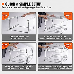 VEVOR 2 Tier 20"W x 21"D Pull Out Cabinet Organizer, Heavy Duty Slide Out Pantry Shelves, Chrome-Plated Steel Roll Out Drawers, Sliding Drawer Storage for Inside Kitchen Cabinet, Bathroom, Under Sink