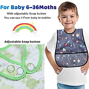Baby bibs Waterproof Toddler bib - Feeding bib with Pocket for Infant Boy Girl Washable 6-36M