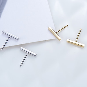 S.Leaf Sterling Silver Stud Earrings for Women Gold Plated Tiny Dot I Bar Earrings Dainty Simple Earrings for Women (14k Gold) (Square_Bar_Gold)