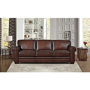 Hydeline Brookfield Top Grain Leather Sofa Couch, 95", Caramel Brown, Feather Down, Memory Foam and Springs Seating