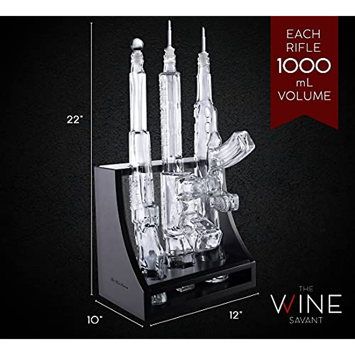 3 Gun Whiskey Decanters Set AR15, AK47, & Rifle Gun Decanter Set 1000ml by The Wine Savant - Veteran Gifts, Home Bar, Gun Lover Gifts, Tik Tok Gun Decanter, Military Gifts