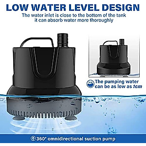 Simple Deluxe 1056GPH Bottom Suction Submersible Water Pump with a Free 17"X17" Filter Bag, 80W Durable Fountain Pump for Aquariums Fish Tank, Statuary, Hydroponics