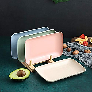 ATRDTO Set of 4 Wheat Straw Plates Dessert Plates Fruit Dish for Dessert Cupcake Salad Steak Home and Kitchen Decor (4 Pcs Rectangle)