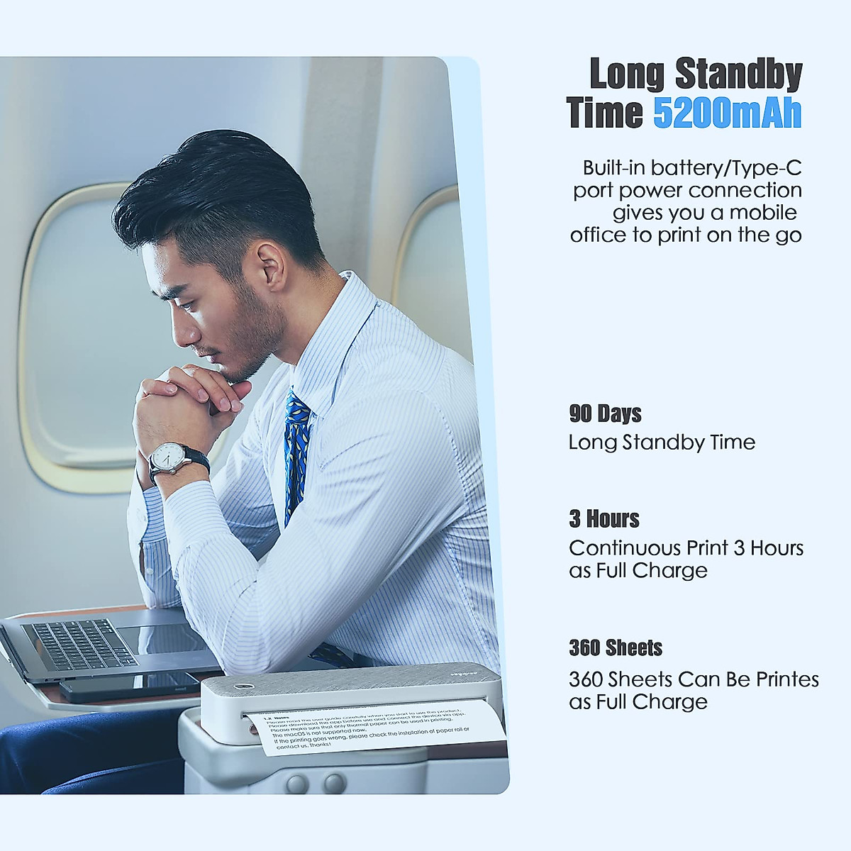 BISOFICE PeriPage Portable Printer, A4 Wireless Bluetooth Travel Printer, Portable Thermal Printer Compatible with Android and iOS, Support 2''/3''/4'' Paper Width, Mobile Printer (Rainbow Glossy)