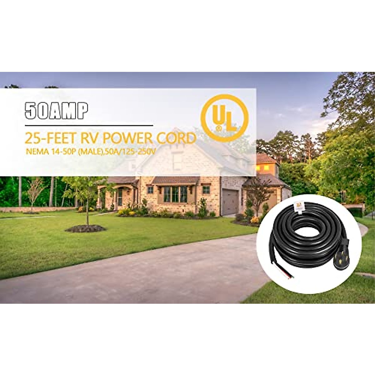 25Ft 50Amp Generator Extension Cord 6 Gauge STW 6/3+8/1 Generator Cord 14-50P Removed Outer Jacket RV/Generator Power Cord