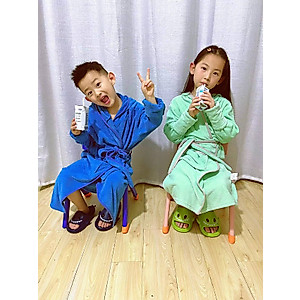 SWMSTUPF Boys Girls Bathrobe Soft Towel Hooded Robe 100% Turkish Cotton Bathrobe(Blue,9-10 Years)