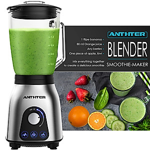 Anthter Professional Blender, 950W High Power Countertop Blenders for Kitchen, 50 Oz Blender Glass Jar for Shakes, Ideal for Smoothies,Crush Ice,Purees,Stainless Steel