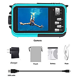 Waterproof Camera Compact Underwater Cameras 48MP 2.7K Full HD Video Recorder 10FT Selfie Dual Screens Waterproof Digital Camera for Snorkeling