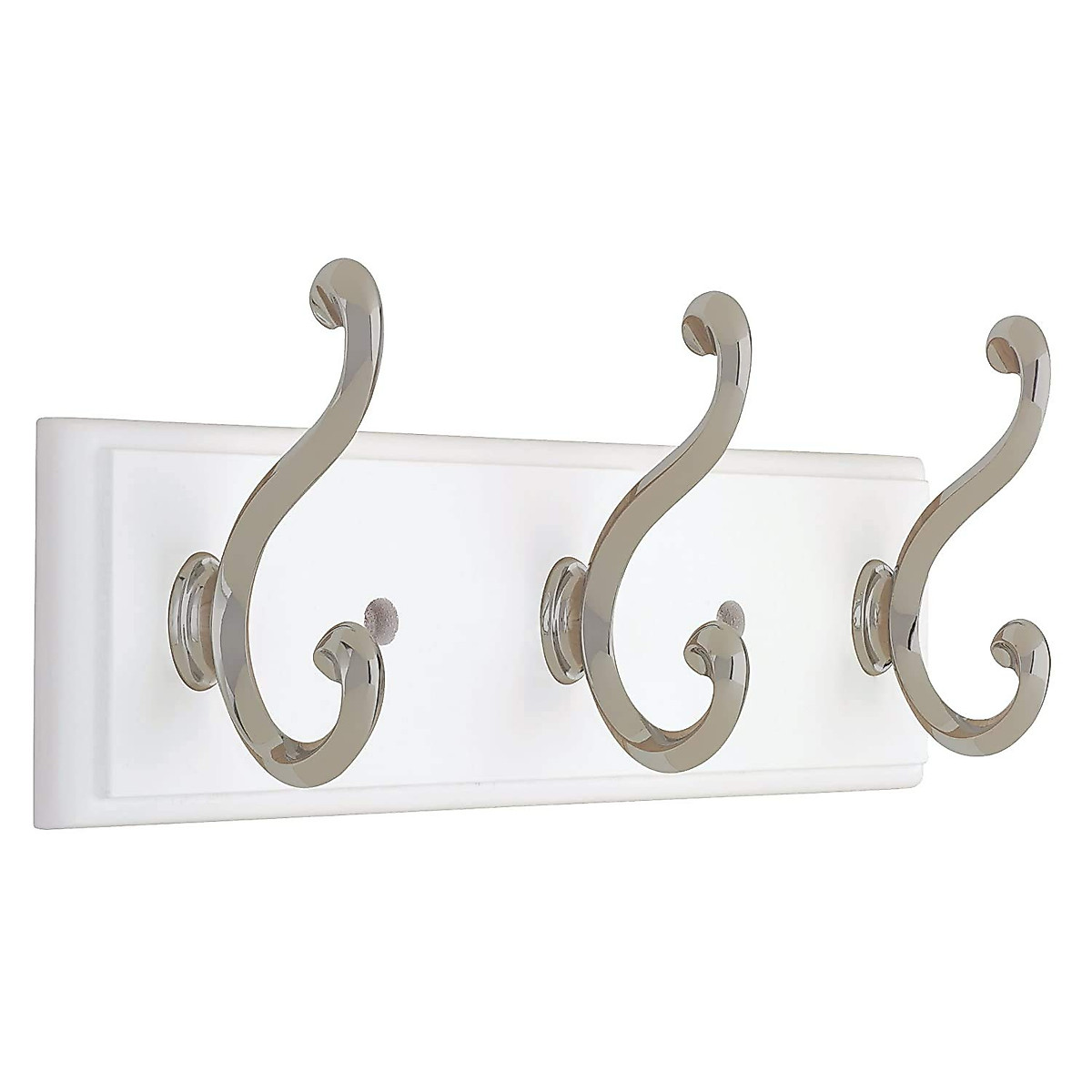 129854 Coat Rack, 10-Inch, Wall Mounted Coat Rack with 3 Decorative Hooks, Satin Nickel and White