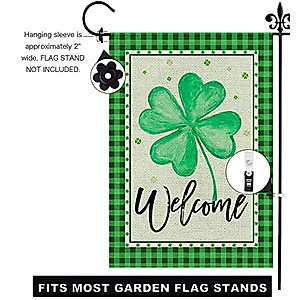 Mloabuc St. Patrick's Day Garden Flag Welcome Lucky Buffalo Lattice Yard Flag Farmhouse Double Sided Lattice Vertical Outdoor Decor 12 x 18 In