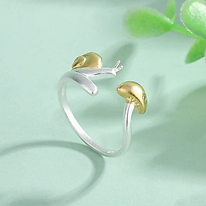 Mushroom Snail Open Ring for Women Teen Silver Plated Cubic Zirconia Fashion Personality Adjustable Expandable Stackable Knuckle Tail Ring Cute Animal Personalized Christmas Birthday Exquisite Jewelry Gift Bff