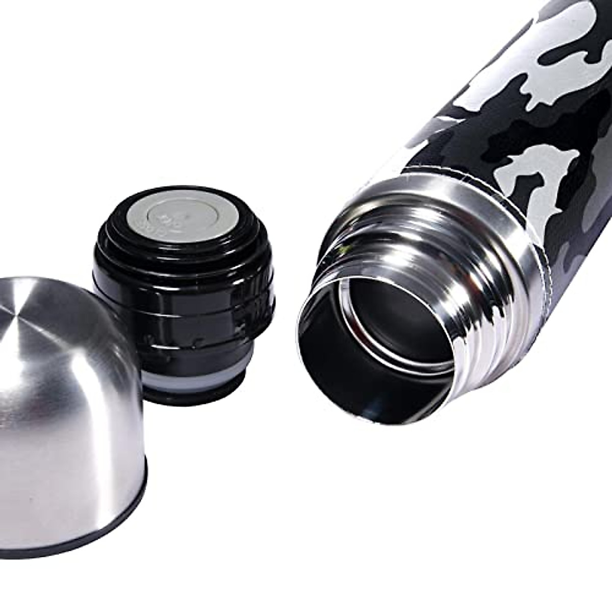 sdfsdfsd 17 oz Vacuum Insulated Stainless Steel Water Bottle Sports Coffee Travel Mug Flask Genuine Leather Wrapped BPA Free, Black and Grey Camouflage Pattern