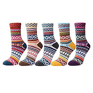 5 Pack Womens Socks Vintage Winter Soft Warm Cold Knit Wool Socks Women Socks Walking