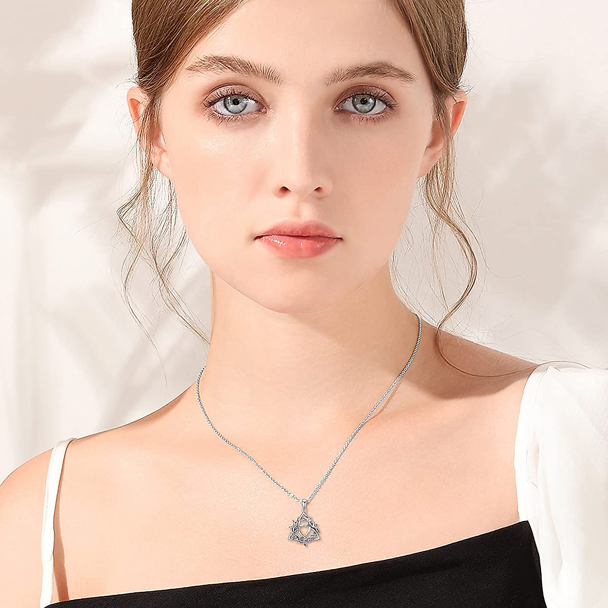 RMREWY Celtic Trinity Knot with Round Vine Necklace 925 Sterling Silver Jewelry Oxidized Good Luck Irish Triquetra Triangle Knot Holy Trinity Pendant Jewelry Mother's Day Gift For Women Mom