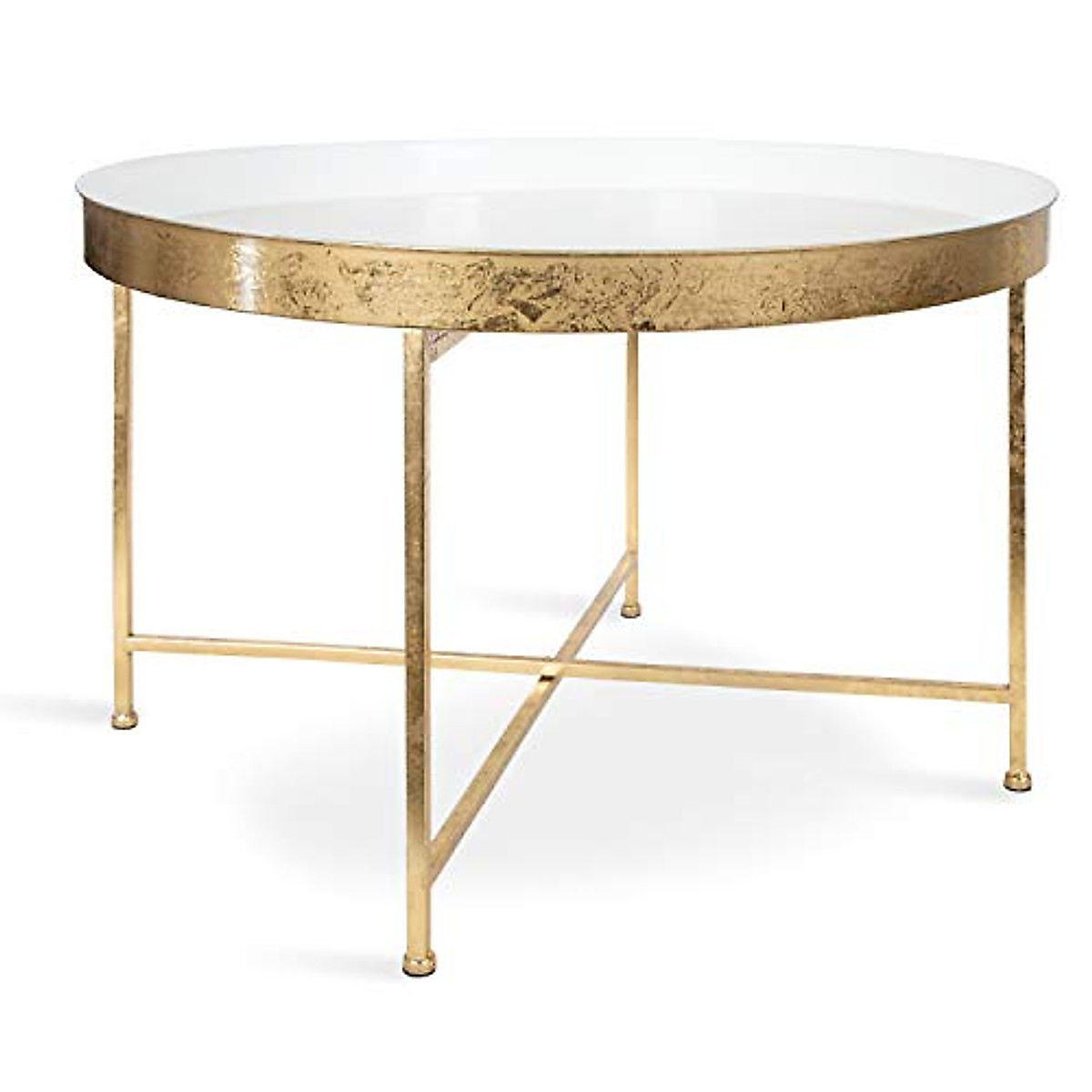 Kate and Laurel Celia Modern Glam Round Metal Coffee Table, 28.25" x 28.25" x 19", White and Gold Leaf, Chic Sophisticated Accent Table