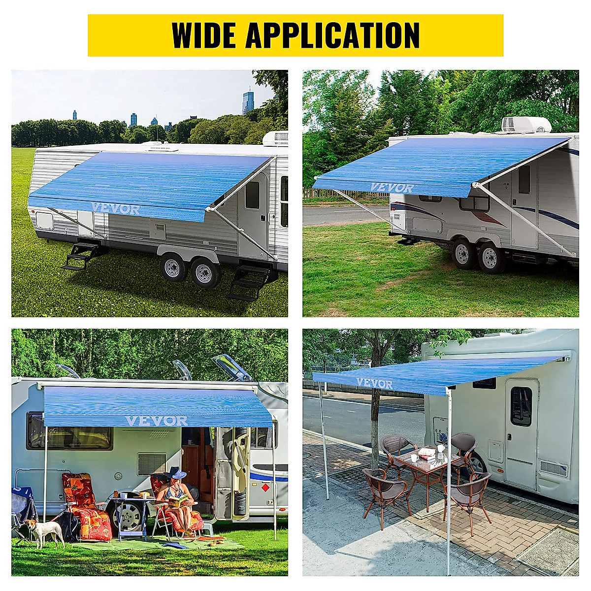 VEVOR RV Awning 15' Camper Awning Fabric, Trailer Awning Canopy Patio Camping Car Awning, Durable 15oz Vinyl Roller Tube for RV, Van, SUV, Patio Awning Replacement Ocean Blue Fade