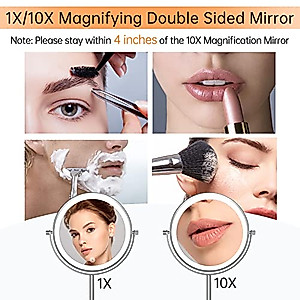 Lighted Makeup Mirror with Magnification, Rechargeable Double Sided 10X Magnifying Mirror with Light, 8 Inch Makeup Vanity Mirror with 3 Light Setting, Touch Control, Desktop Cosmetic Light Up Mirror