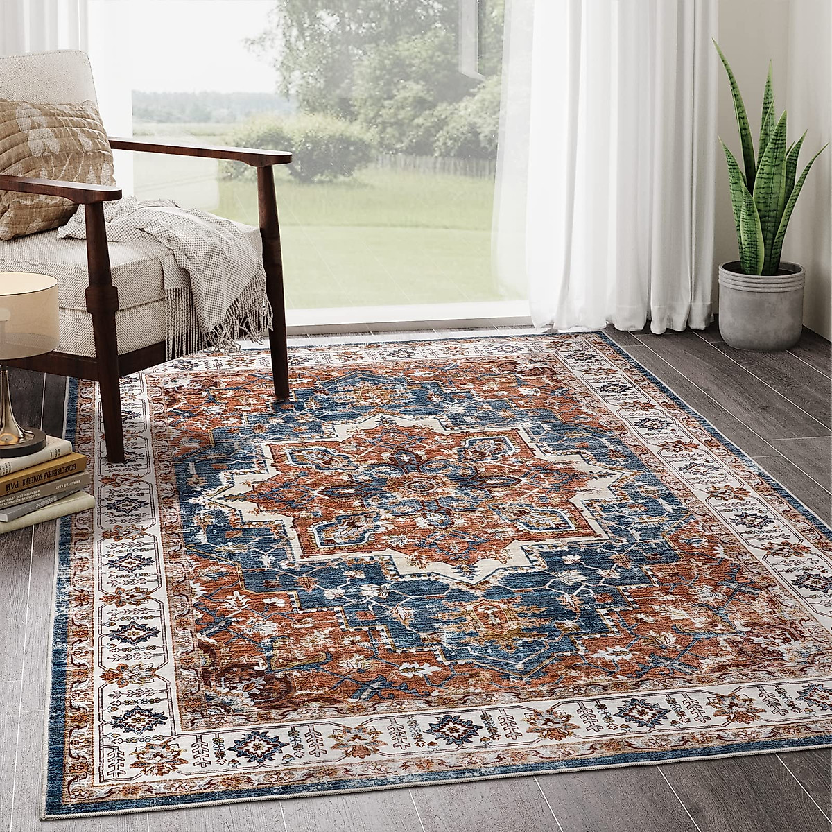 zesthome 9x12 Area Rugs,Stain Resistant Washable Rug,Ultra-Thin Rugs for Living Room,Bedroom,Non-Slip Backing Home Decor Large Area Rug (Orange,9'x12')