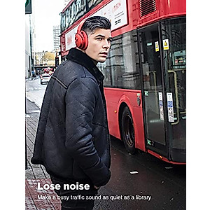 SE7 Dual Feedback Active Noise Cancelling Headphones Bluetooth Headphones Wireless Headphones Over Ear Built-in Microphone Deep Bass, 30 Hours for Travel/Work/TV/Computer/Cellphone -Red