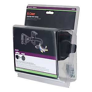 CURT 57676 4-Way Flat Vehicle-Side to 7-Way RV Blade Trailer Wiring Adapter with Tester