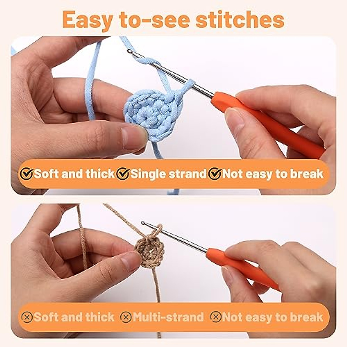 Yarn for Crocheting, Crochet Yarn, Easy Yarn, Beginners Yarn for Crocheting with Easy-to-See Stitches, Stitch Marker, and Elbow Needle Cotton Yarn for Crochet Light Grey(4x50g)