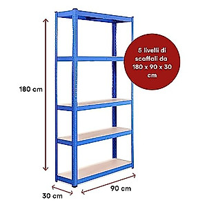 G-Rack Garage Shelving Units - 5 Tier Storage Rack Shelves Shelf Unit - 180 x 90 x 30-1 Bay 150kg Per Shelf - Heavy Duty Racking Metal Industrial Shelves Storage Rack Shed Solutions - Blue