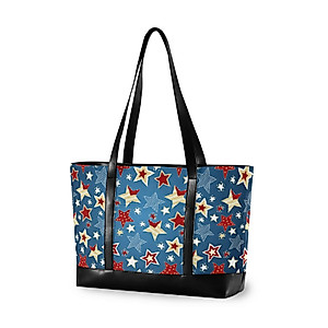 American Stars Flag Laptop Tote Bag for Women Teacher Canvas Tote Bags Travel Work Bag Handbags Purse with Fashion Zipper