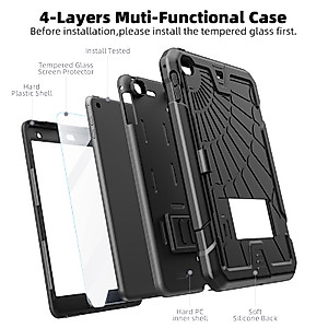 TSQQST iPad Mini 4/5 Case with Glass Screen Protector for Kids | iPad Mini 5th Generation Case with Pencil Holder Stand | Shockproof Rugged Protective Case for iPad Mini 5/4 7.9 Inch | Black