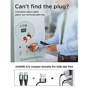 AINOPE Newest 2-in-1 Charger Cable 2-Pack 6.6ft, 3.1A C to C Fast Charging Cable Nylon Braided USB A/C to USB C Cord Compatible with iPad Pro/Air/Mini 6 MacBook Air Galaxy S22 21 S10 Note