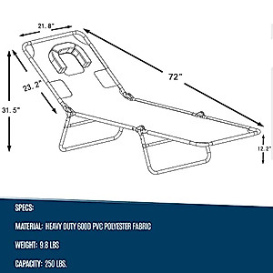 Ostrich Outdoor Folding Adjustable Recliner Chaise Lounge Chair for Beaches, Lakes, and Backyard Pools with Backpack Carrying Straps & Storage Bag