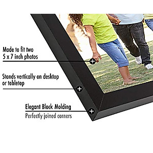 Americanflat Hinged 5x7 Picture Frame in Black - Double Picture Frame with Engineered Wood and Shatter Resistant Glass for Tabletop Display (Pack of 2)