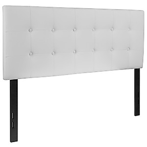 EMMA + OLIVER Button Tufted Upholstered Full Size Headboard in White Vinyl