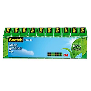 Scotch Magic Greener Tape, 10 Rolls, Numerous Applications, Invisible, Engineered for Repairing, 3/4 x 900 Inches, Boxed (812-10P)