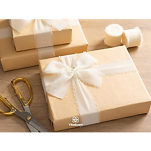 Vitalizart 3 Rolls Handmade Fringe Chiffon Silk Ribbon 1.5" x 7Yd Cream White Ribbons Set for Wedding Invitations, Bridal Bouquets, Gifts Wrapping, DIY Crafts