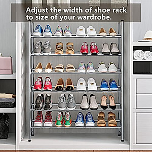 YIZAIJIA Shoe Rack Storage Organizer 6 Tier Expandable Metal Adjustable Shoe Shelf Free Standing Shoe Rack for Entryway Closet Doorway,Silver