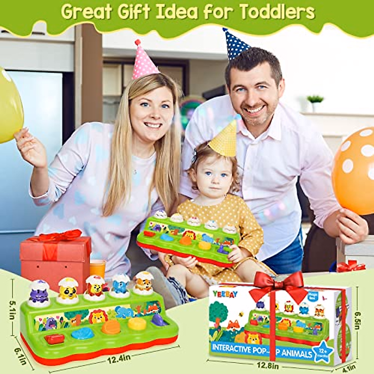 YEEBAY Pop Up Animals Toy with Music & Sound, Early Developmental Toy for 12-18 Months Baby, Infants & Toddlers,1 Year Old Girls & Boys