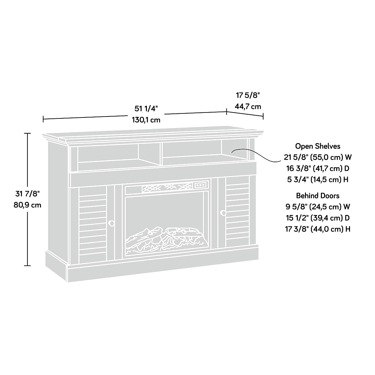 Sauder Harbor View Media Fireplace, for TVs up to 60", Curado Cherry finish