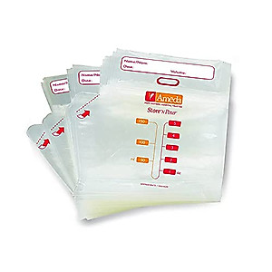 Ameda Store N Pour Breast Milk Storage Bags with Adapters, 20-Count, Resealable Breast Milk Storage Bags with Easy-Pour Spout for Storing Breast Milk in Refrigerator or Freezer