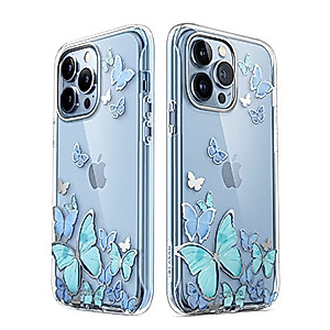 i-Blason Cosmo Series for iPhone 13 Pro Max Case 6.7 inch (2021 Release), Slim Full-Body Stylish Protective Case with Built-in Screen Protector (Blue Butterfly)