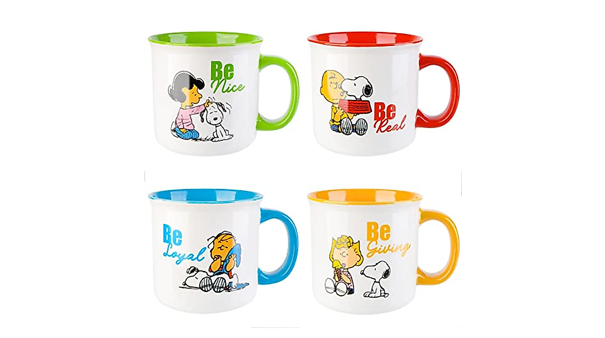 Peanuts Snoopy Gentle Reminders Camper 21oz Mugs, Stoneware, 4-Pack ...