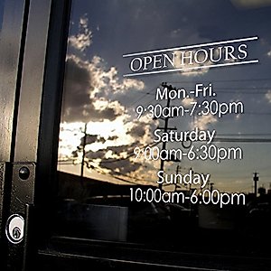 Custom Business Hours Window Decal - 10.5"x13.5" or 14"x18" - Vinyl Custom Lettering, Glass Door Sign - Free Squeegee - Easy Install Manual